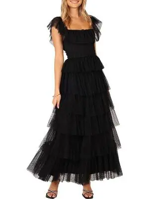 PETAL & PUP Belle Swiss Dot Tulle Maxi Dress - Black