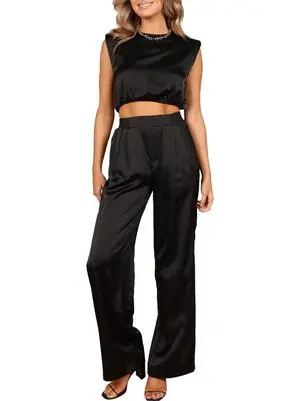 PETAL & PUP Elia Crop Top & Wide Leg Pants Set - Black