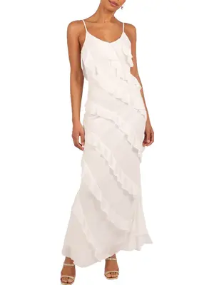 PETAL & PUP Petal & Pup Ciao Ruffle Chiffon Gown Cloud White