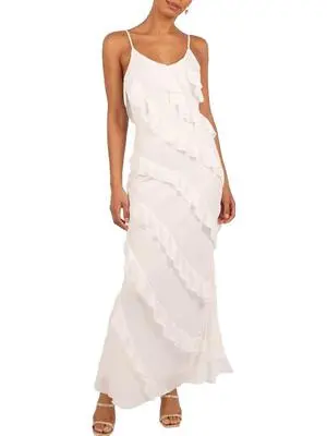 PETAL & PUP Petal & Pup Ciao Ruffle Chiffon Gown White