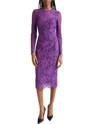 Dolce & Gabbana Long Sleeve Cordonetto Lace Sheath Dress - F0571 Viola