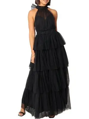 PETAL & PUP Frances Halter Neck Tulle Gown - Black