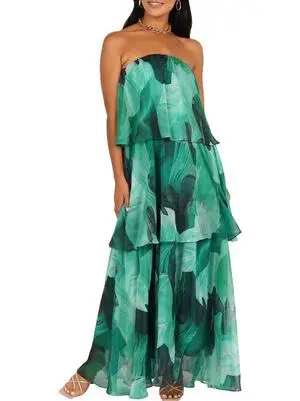 PETAL & PUP Bloom Strapless Maxi Dress - Green Floral