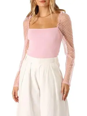 PETAL & PUP Rigala Sheer Swiss Dot Sleeve Top Pink