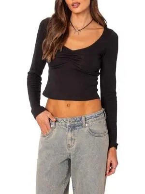 EDIKTED Nat Ruched Crop Top - Black