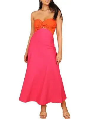 PETAL & PUP Rosetta Strapless Dress - Fuchsia/orange