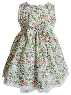 POPATU Floral Bow Front Cotton Dress - Green/ Multi
