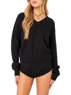 EDIKTED Comfort Club Oversize Crop Sweater - Black