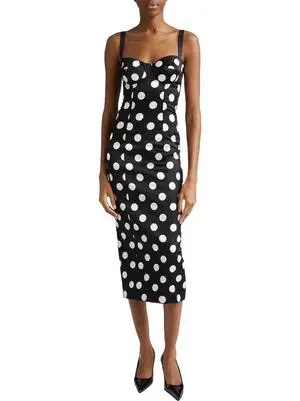 Dolce & Gabbana Polka Dot Ruched Satin Sheath Dress - Hnl2wpois Bco Fdo.nero