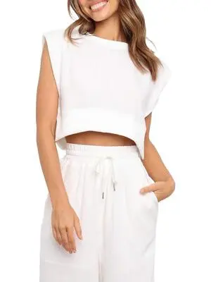 PETAL & PUP Whitley Padded Shoulder Crop Top - White