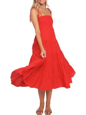 PETAL & PUP Carroll Smocked Midi Dress - Red