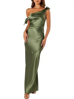 PETAL & PUP Selma One-shoulder Gown - Olive