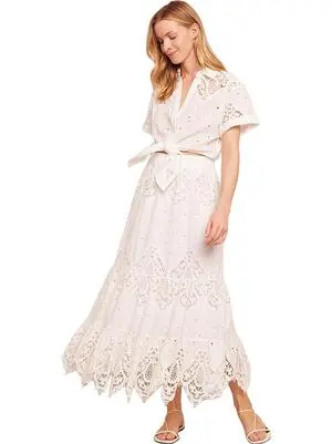 Cara Cara Chase Tiered Skirt - White Embroidered Eyelet
