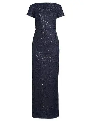 Shani Sequined Illusion-neck Gown - Navy