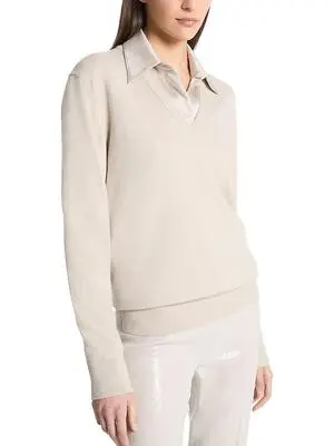 Michael Kors Cashmere V-Neck Sweater Oyster