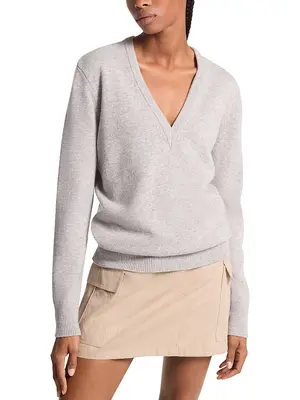 Michael Kors Cashmere V-Neck Sweater Pearl Melange