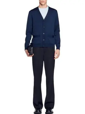 Sandro V-neck Knit Cardigan With Pockets - Blue