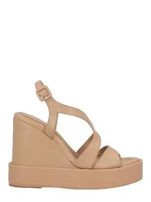PALOMA BARCELO Leather Wedge Sandals - Camel