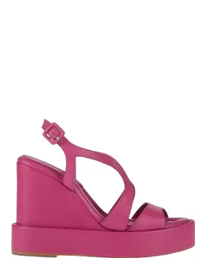PALOMA BARCELO Leather Wedge Sandals - Magenta