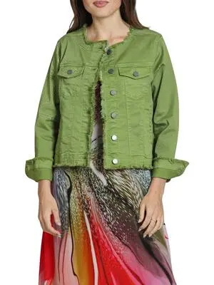 APNY Frayed Collarless Denim Jacket - Turtle Green