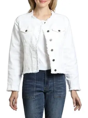 APNY Frayed Collarless Denim Jacket - White