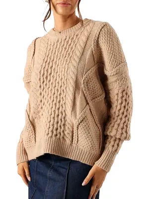 PETAL & PUP Bentley Mixed Stitch Oversized Sweater Oatmeal