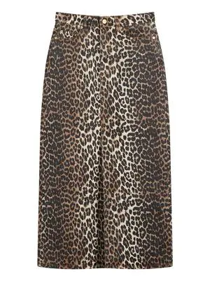 GANNI Print Denim Maxi Skirt - Leopard