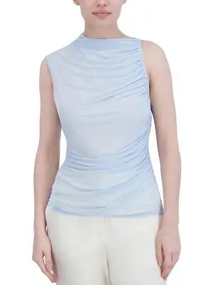Bcbgmaxazria Asymmetric Shirred Mesh Top - Powder Blue