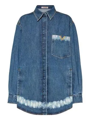 Valentino Garavani Vgold Distressed Denim Shirt - Blue