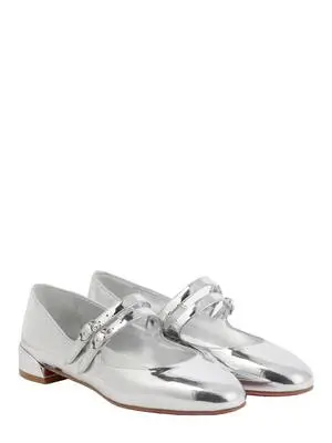 CHRISTIAN LOUBOUTIN Sweet Jane Metallic Leather Mary Jane Flats - Silver