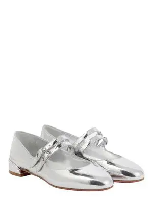 CHRISTIAN LOUBOUTIN Sweet Jane Metallic Leather Mary Jane Flats - Silver