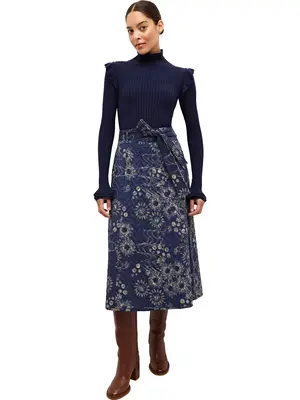 MARIE OLIVER Fitted Ruffle Turtleneck Dusk