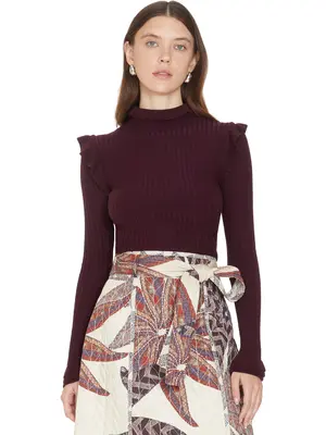 MARIE OLIVER Fitted Ruffle Turtleneck Fig