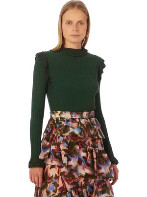 MARIE OLIVER Fitted Ruffle Turtleneck Rosin