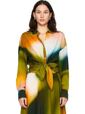 MARIE OLIVER Marie Oliver Nico Silk Blouse With Opal Medallion Print Peridot