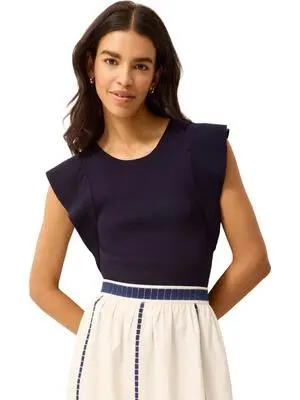 MARIE OLIVER Marie Oliver Rory Ribbed Knit Top With Ruffle Sleeves Navy