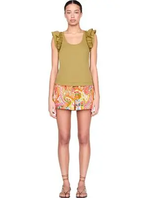 MARIE OLIVER Anna Top With Ruffle Sleeves - Moss