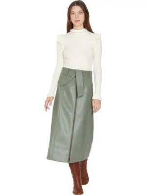 MARIE OLIVER Marie Oliver Greenwich A-Line Midi Skirt With Tie Belt Fern
