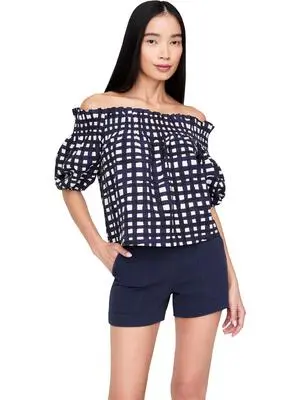 MARIE OLIVER Elodie Off-the-shoulder Puff Sleeve Top - Marine