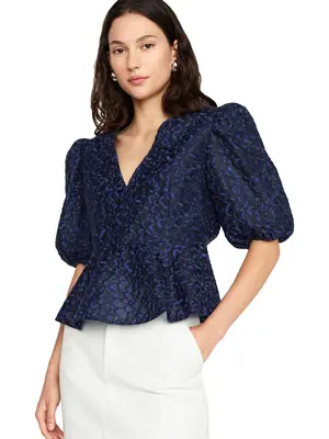 MARIE OLIVER Everly Embroidered Organza Top - Sapphire Plume