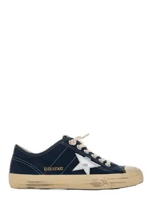 GOLDEN GOOSE V-Star 2 Leather-Trimmed Denim Sneakers Blue