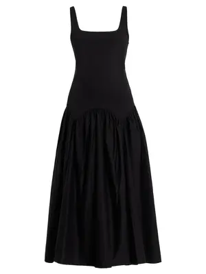 MARLIES GRACE Lea Lace-up Cotton Midi Dress - Black