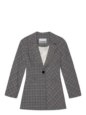 GANNI Check Mix Single-breasted Blazer - Grey
