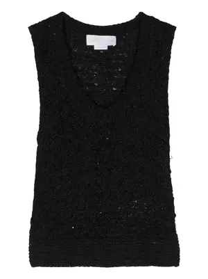 GENNY Sequined Knit Top - Black