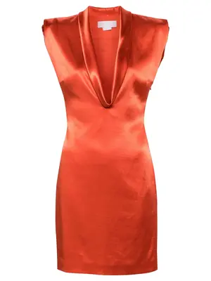 GENNY Shawl-collar Satin Minidress - Red