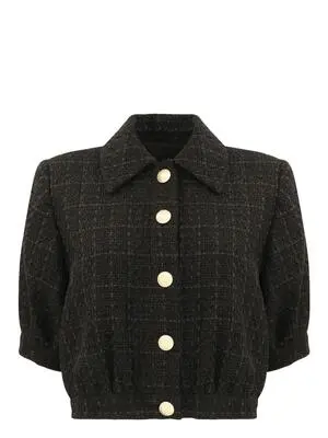 L'Agence Cove Cropped Tweed Jacket - Black