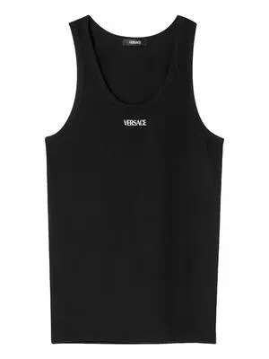 Versace Logo-embroidered Ribbed Tank Top - Black