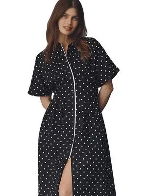 EXQUISE Exquise Tobie Shirt Dress With Exaggerated Sleeves And Pleats Black & White Dot