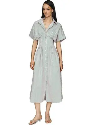EXQUISE Exquise Tobie Shirt Dress With Exaggerated Sleeves And Pleats Pink/green Stripe