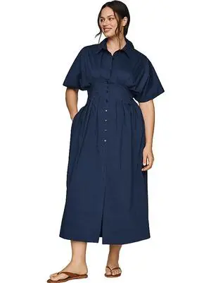 EXQUISE Exquise Tobie Shirt Dress With Exaggerated Sleeves And Pleats Sapphire